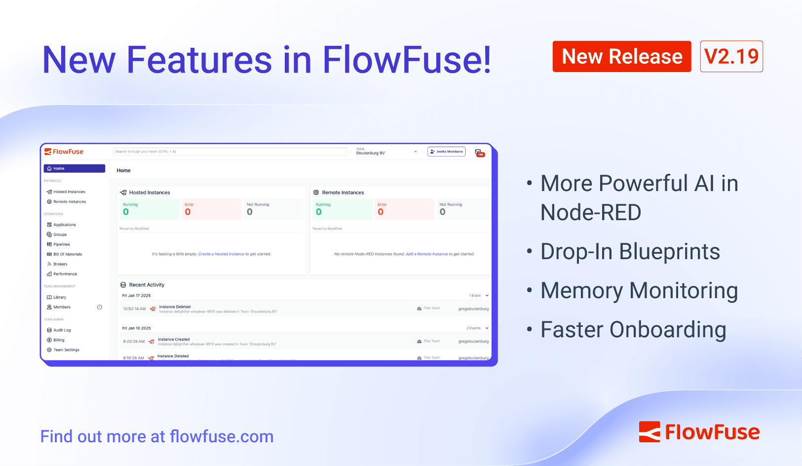 FlowFuse 2.19: More Powerful AI in Node-RED, Drop-In Blueprints, Memory Monitoring, and Faster ...