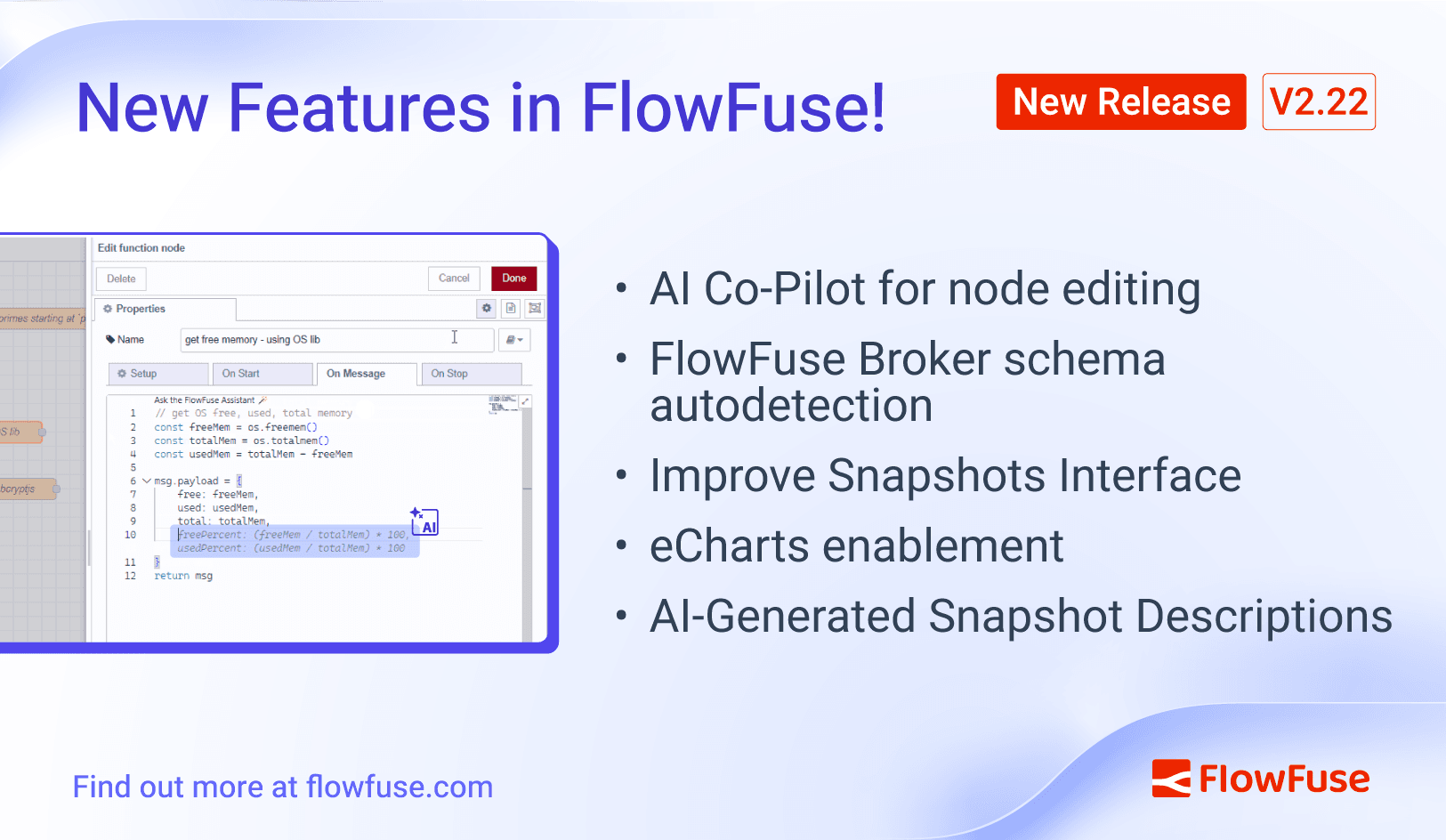 FlowFuse 2.22: AI Copilot for node editing, FlowFuse Broker schema autodetection, Improved ...
